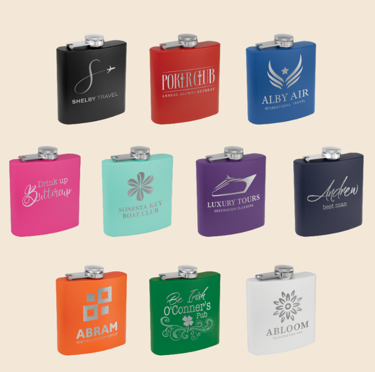 Engraved Powder Coated Flasks - Focused Laser Works