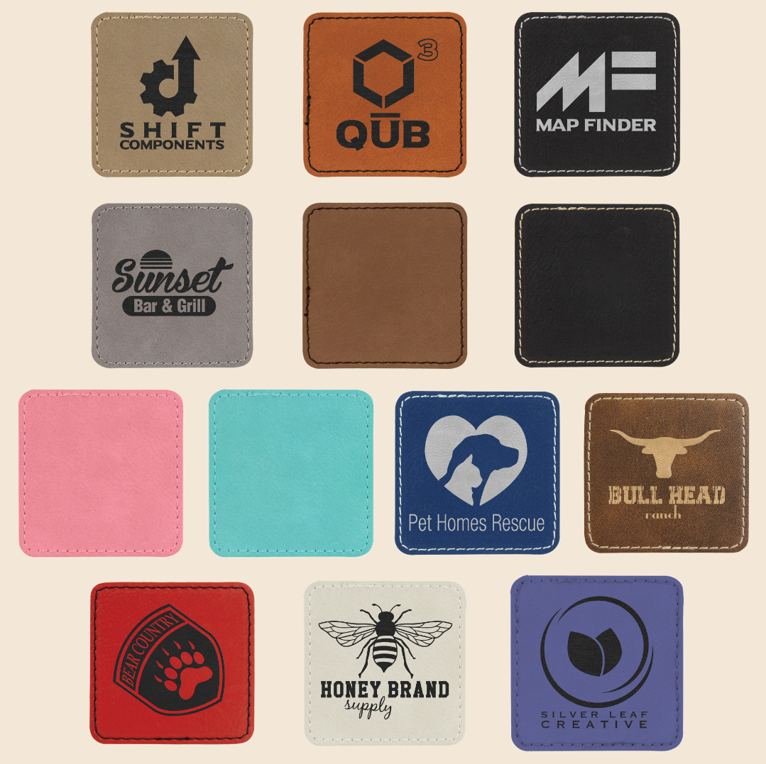 Engraved Leatherette Square Patches - Focused Laser Works