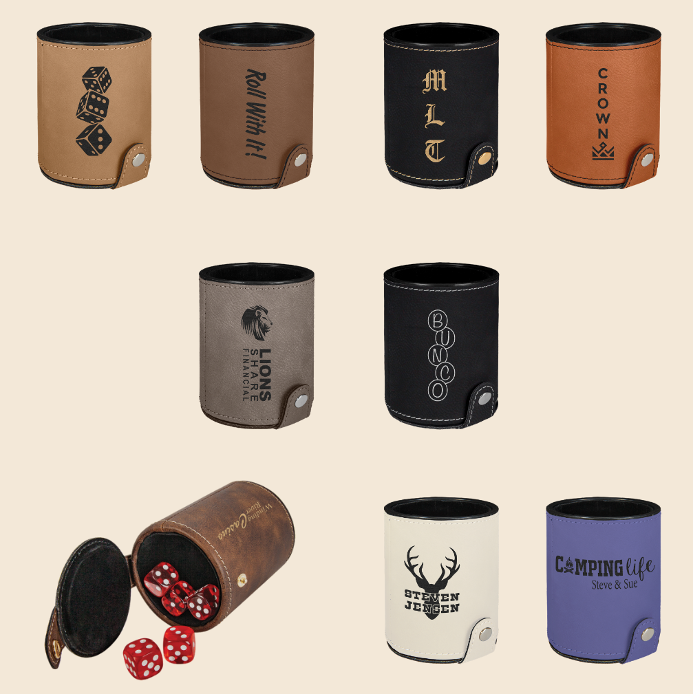Engraved Leatherette Dice Cup - Focused Laser Works